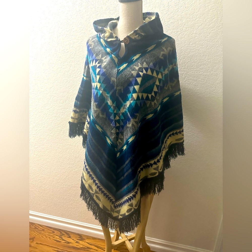 Alpaca Blend V Shaped Hooded Poncho - Gem